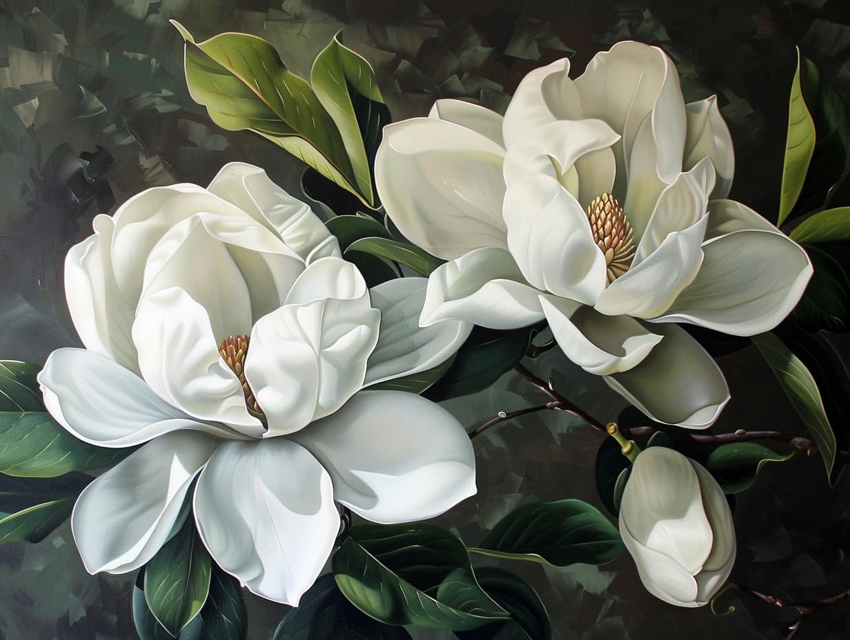 5D Evergreen Magnolia Diamond Painting Kits Full Drill Round Beads ...