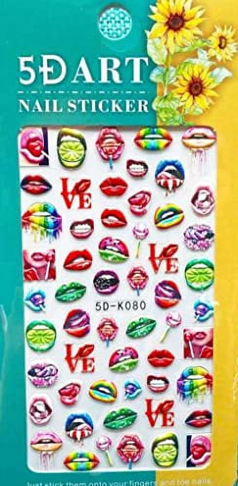 5D Fingernail Art Stickers with Mouth Rainbow Pride Lime Lollipop Teeth ...