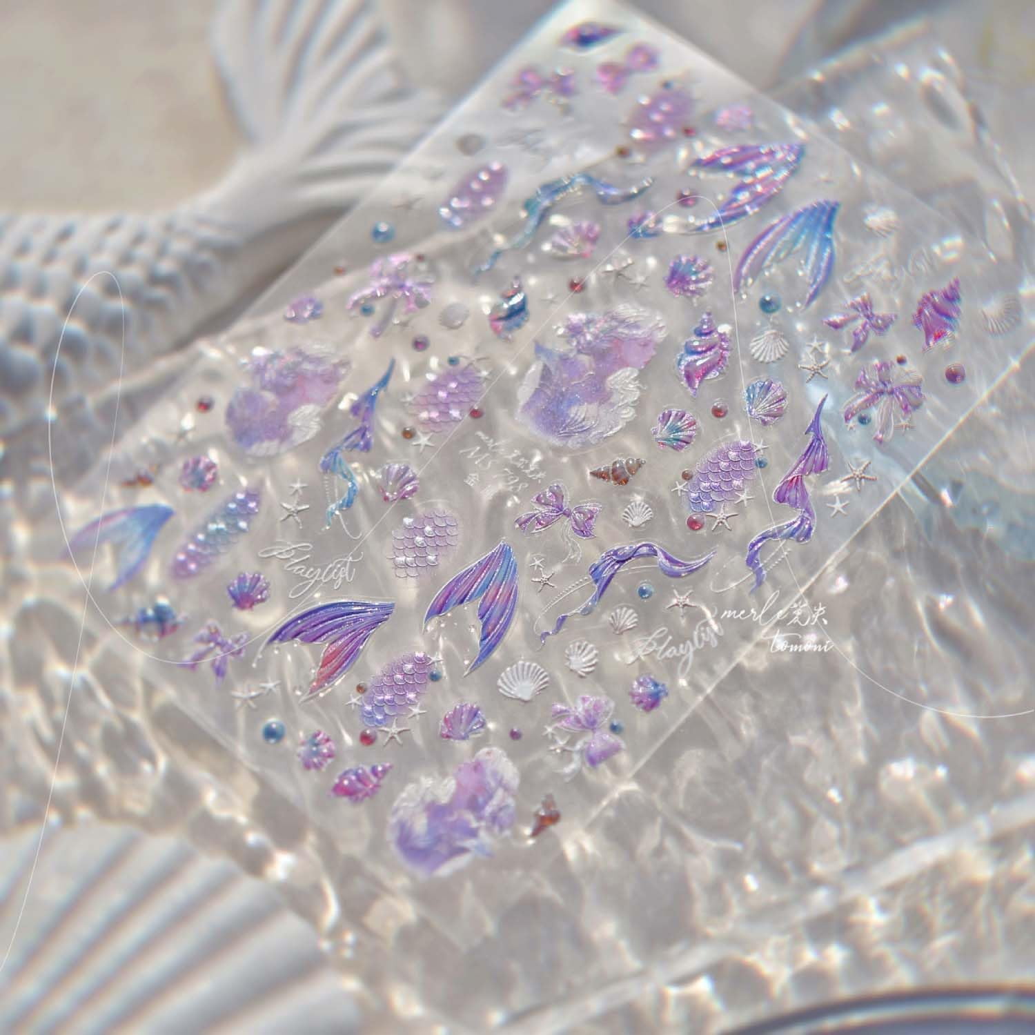 5D Mermaid Relief Nail TMA2 Stickers - Jelly Back Glue Purple Mermaid ...