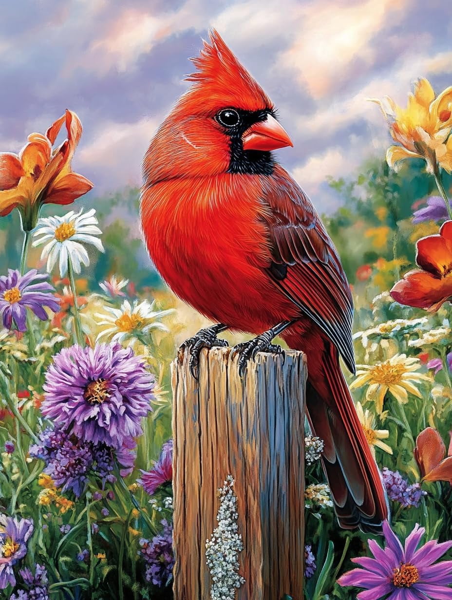 5D Northern Cardinal Diamond Art 12x16 Inch Full Drill Diamond Painting ...