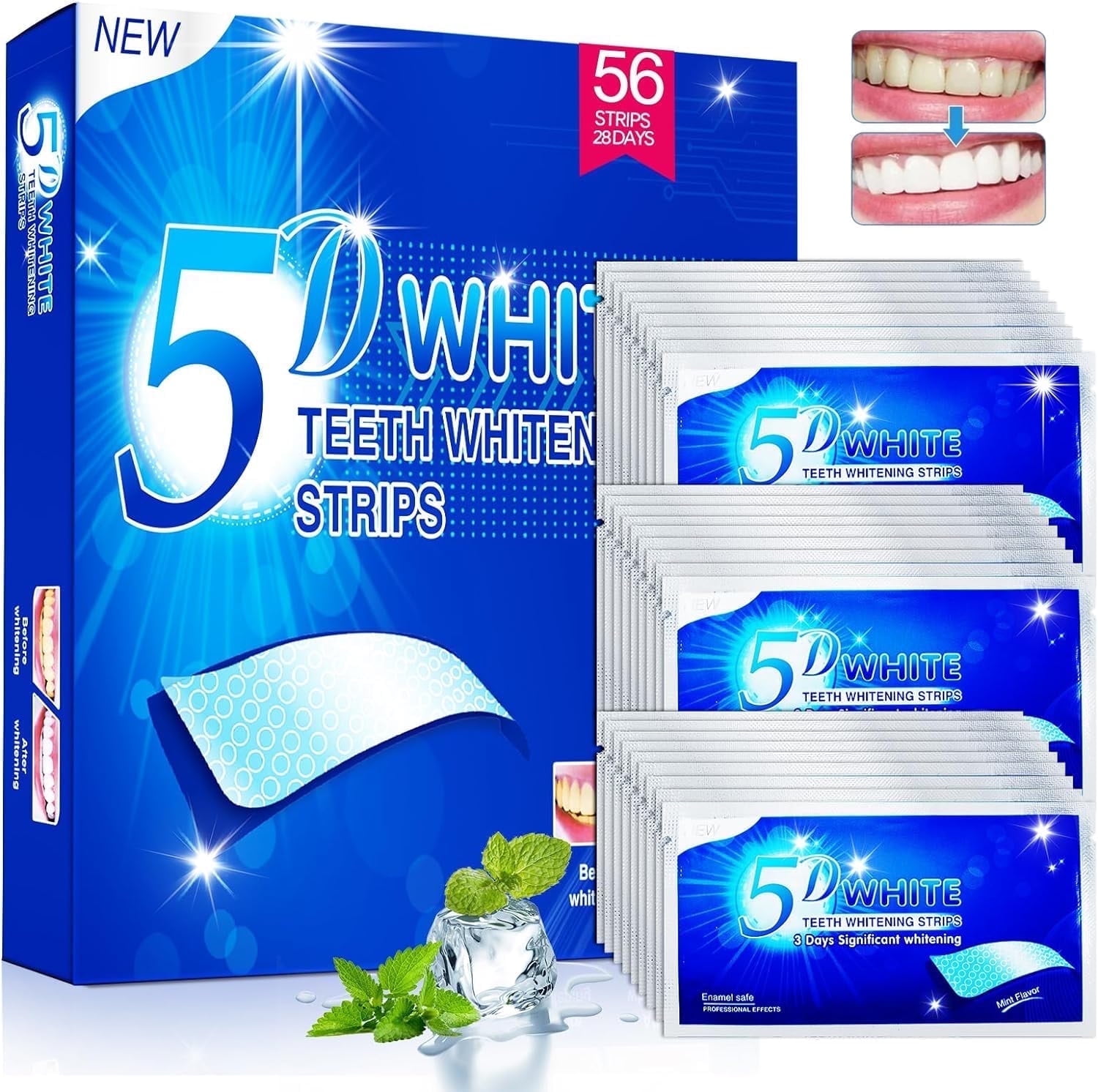 Ifanze 5D Teeth Whitening Strips Kit, 28 Treatments, Anti-Slip, Reduced ...