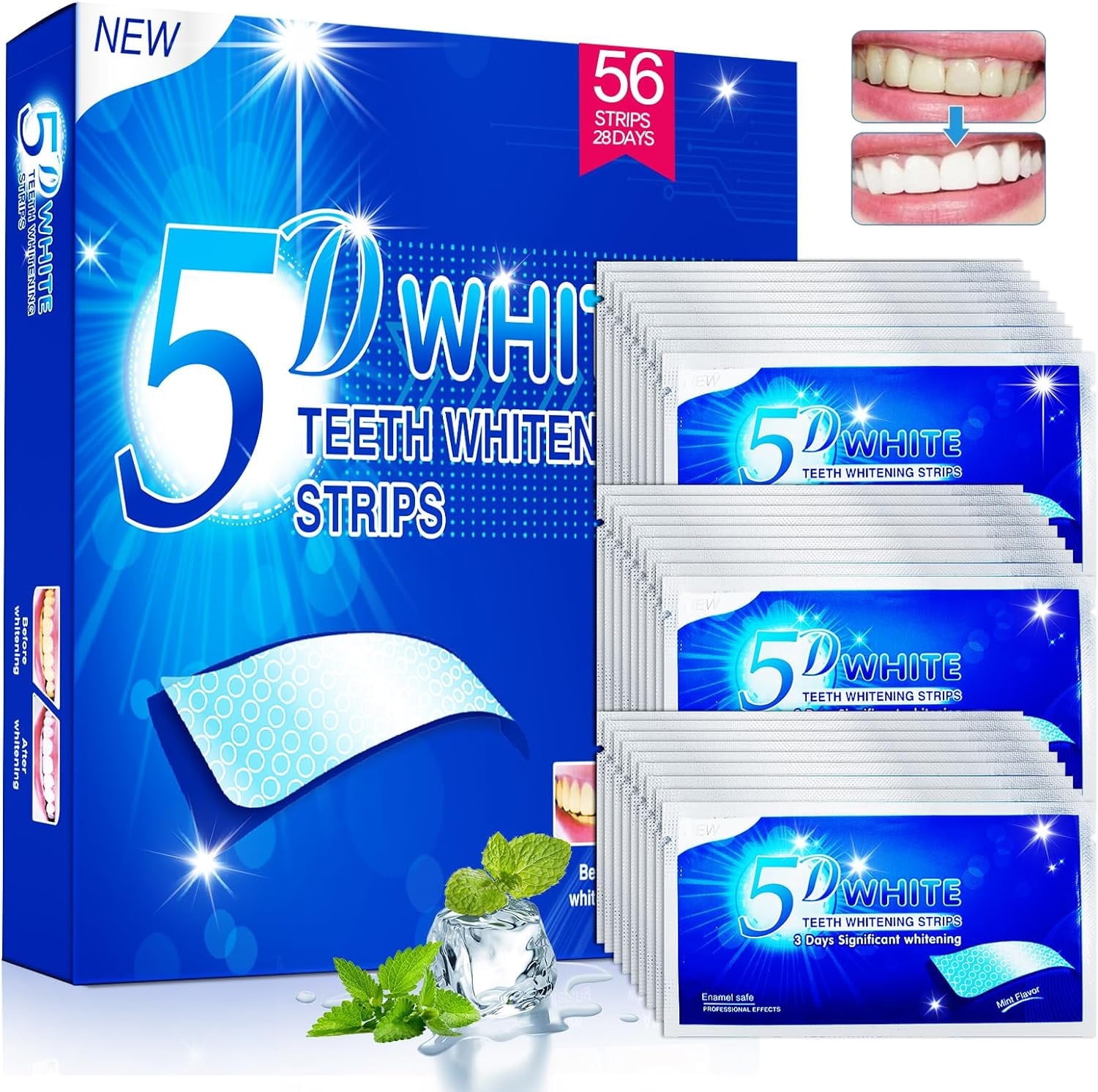 Ifanze 5D Teeth Whitening Strips Kit, 28 Treatments, Anti-Slip, Reduced ...