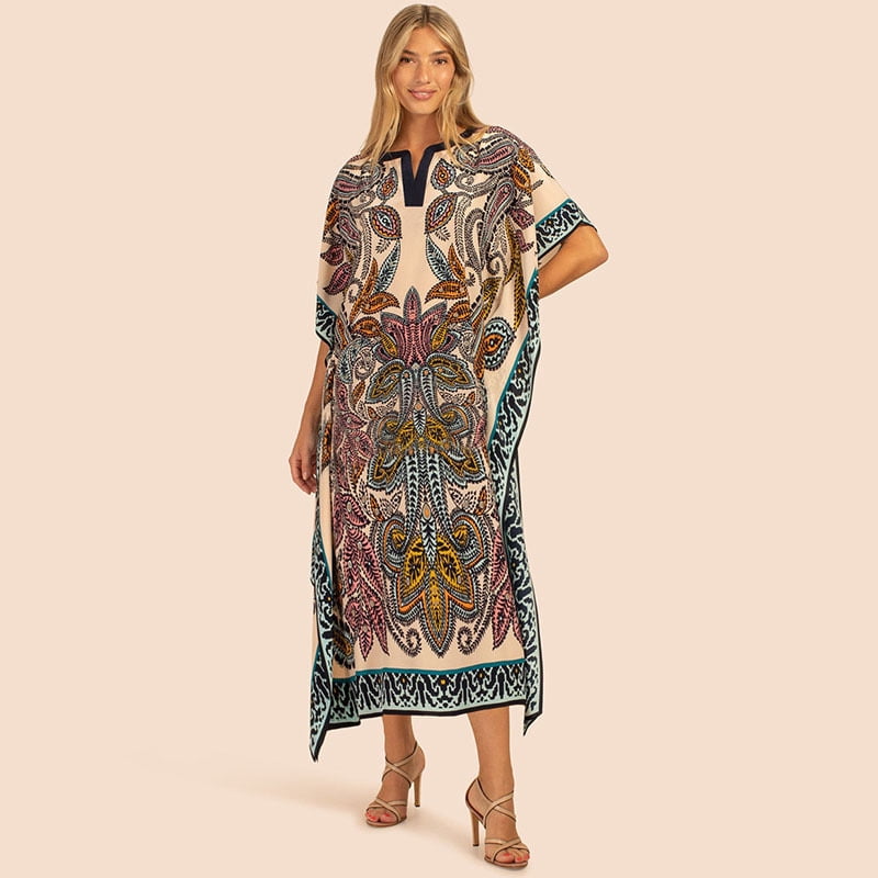 5D203 Printed Resort Beach Dress, Loose-fitting Long Dress for the ...