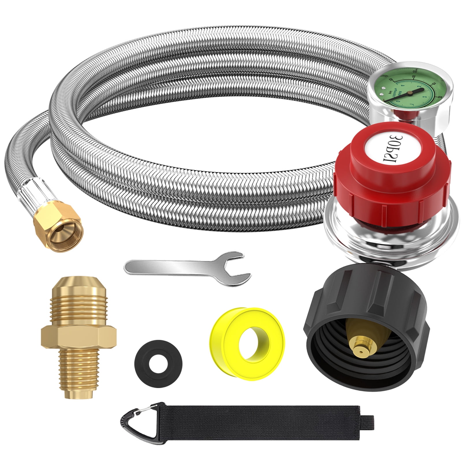 5FT Adjustable 0-30 PSI QCC1 Propane Regulator with 0~60PSI Gauge for ...