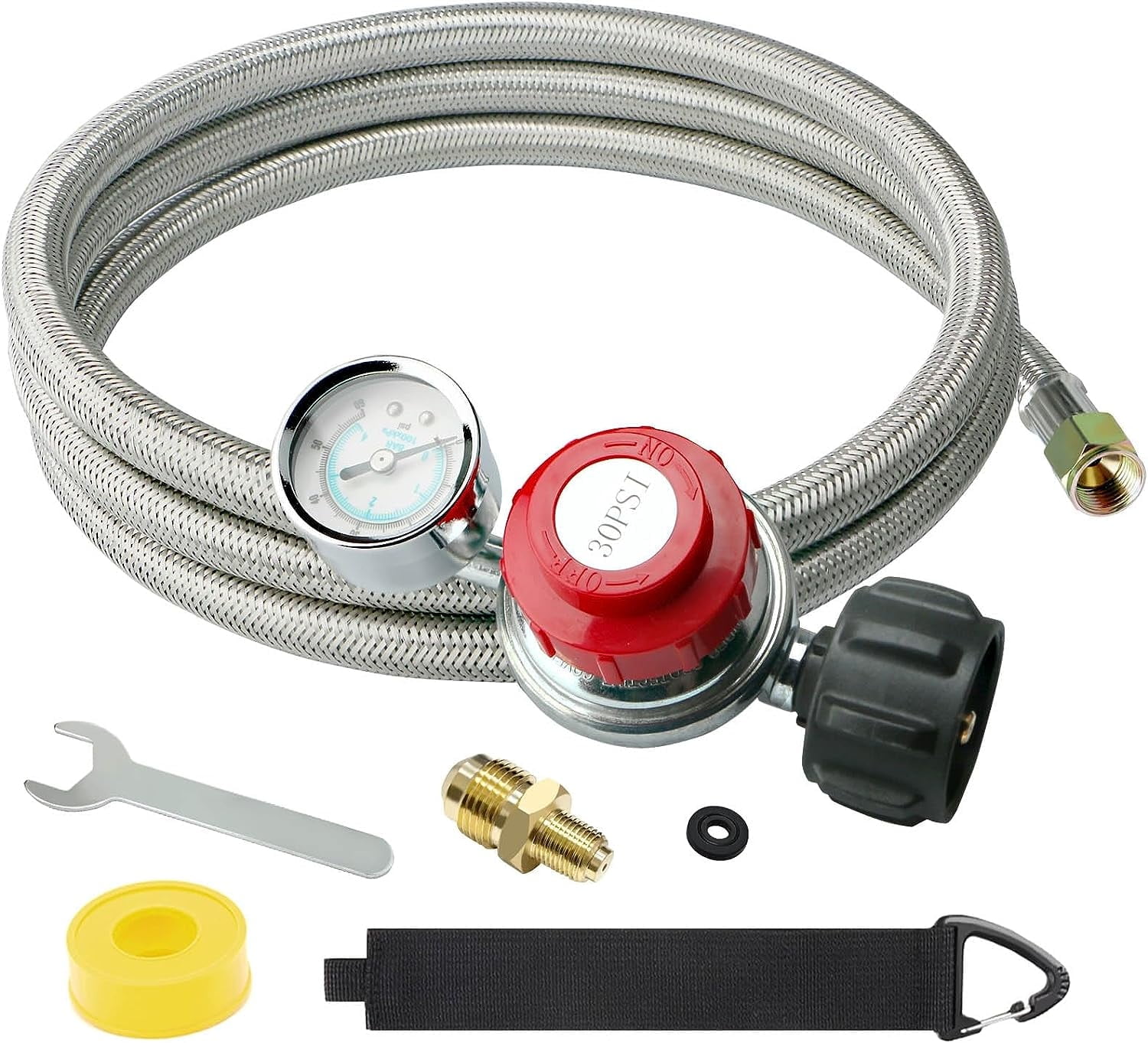 5FT Adjustable 0-30 PSI QCC1 Propane Regulator with 0~60PSI Gauge for ...