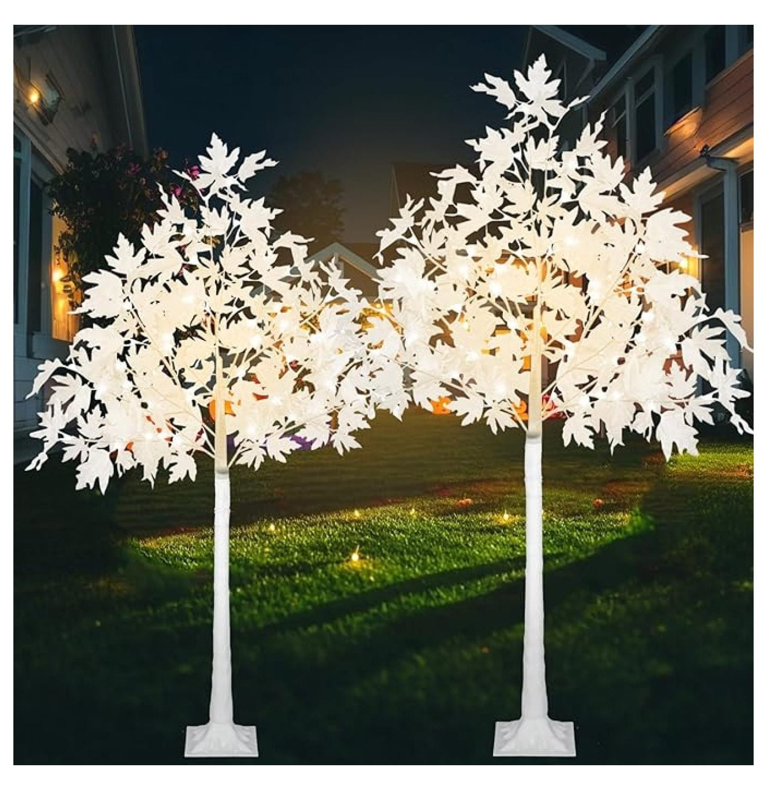 5FT & 6FT Artificial Lighted White Maple Tree Set with Warm White LEDs ...