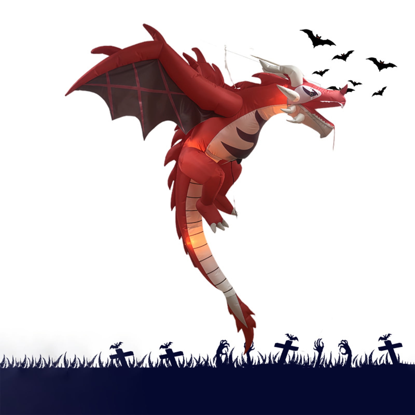 5FT/6FT Tall Lighted Halloween Inflatable Fire Dragon with Wing LED ...
