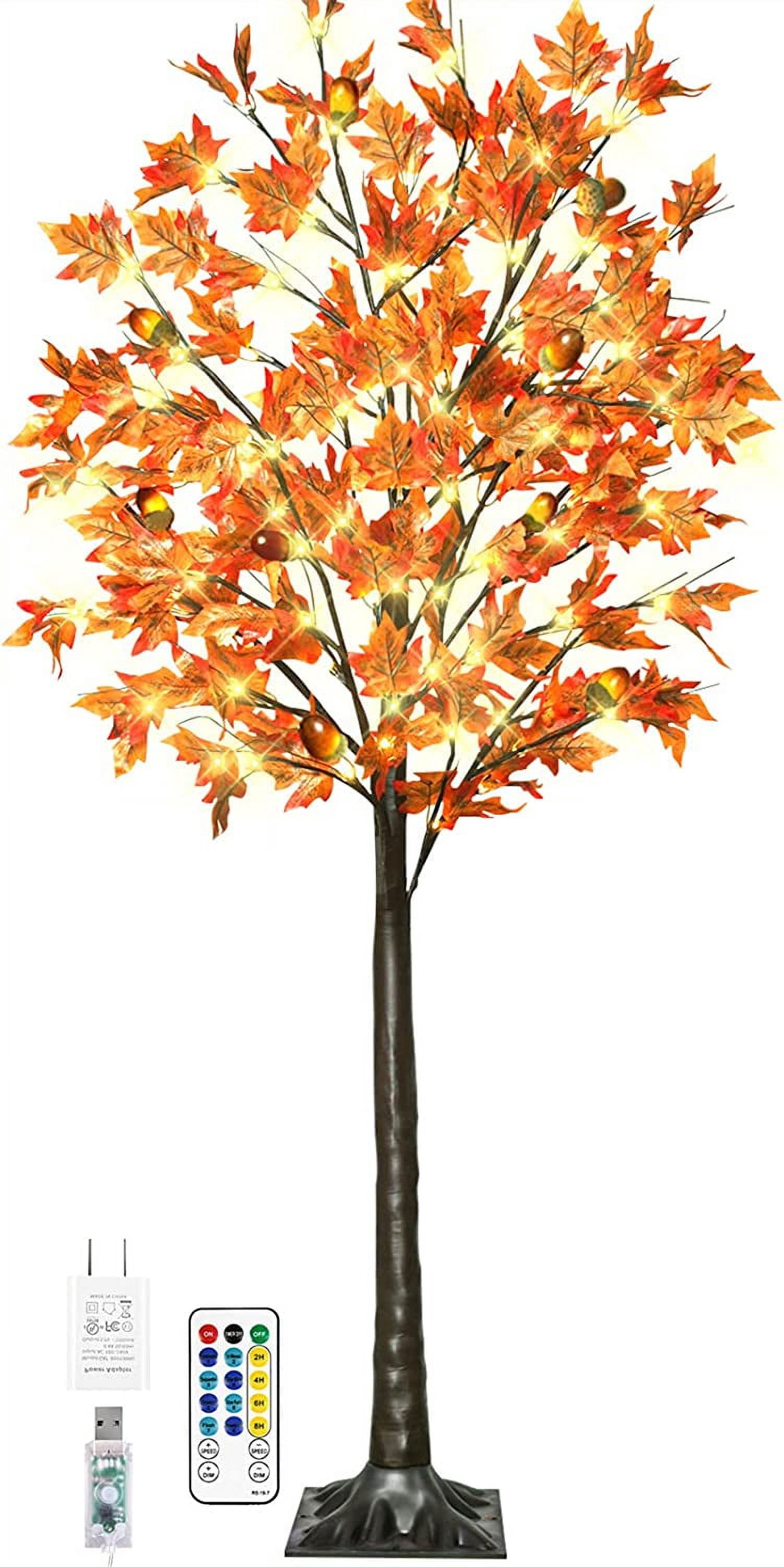 5FT 90LED Lighted Maple Tree - Thanksgiving Decor Artificial Tree with ...