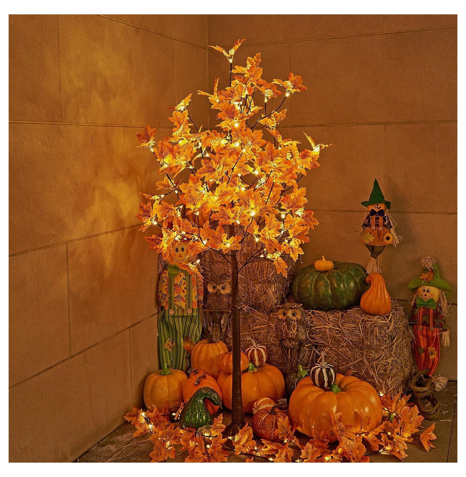 5FT 96LED Artificial Lighted Maple Tree Warm White Fall Decorations ...