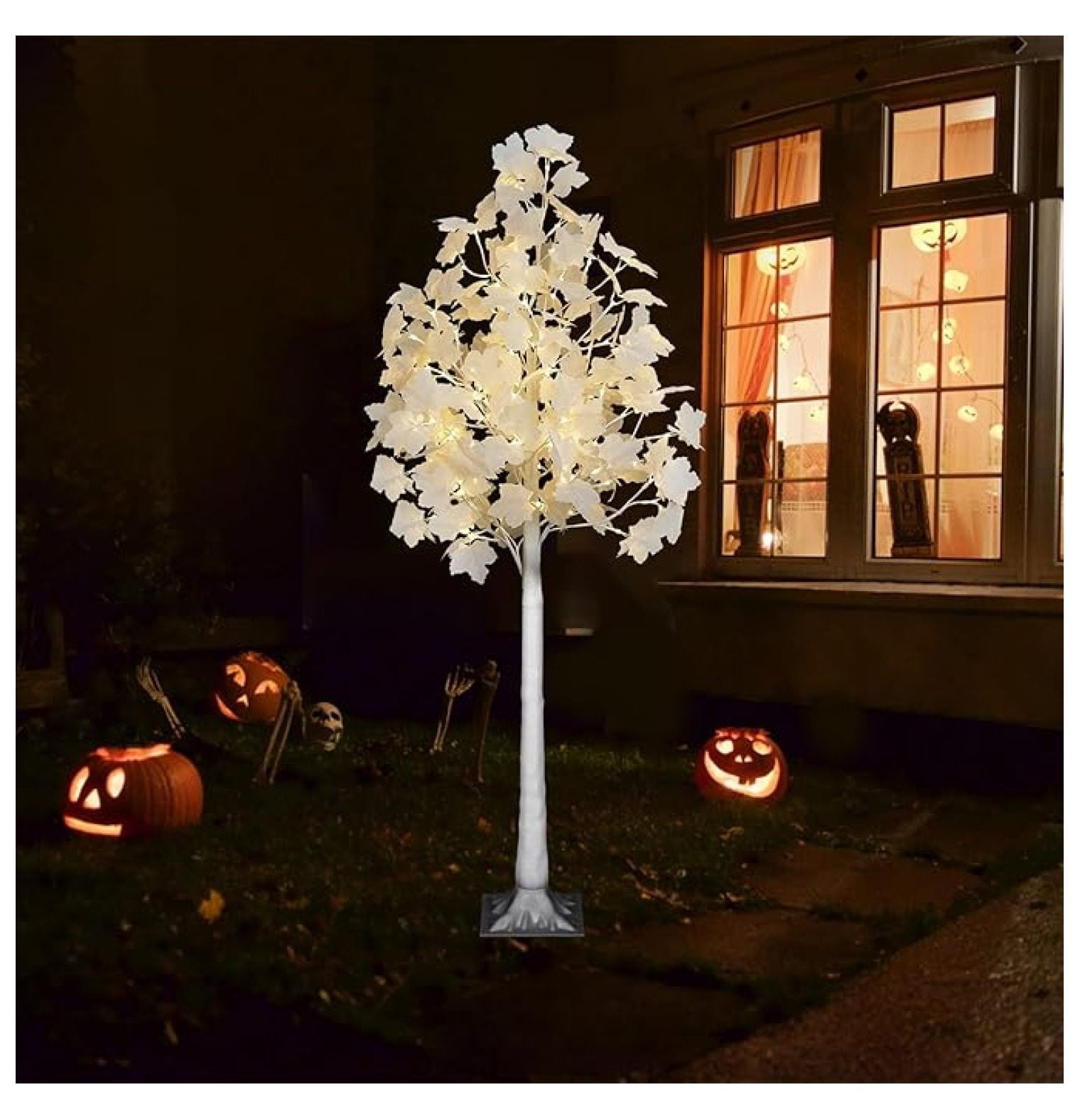 5FT 96LED Artificial Lighted White Maple Tree, Fall Tree with Dual-Tone ...