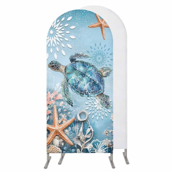 5FT Arch Backdrop Covers, Blue Coastal Sea Turtle Wedding Arch Cover ...