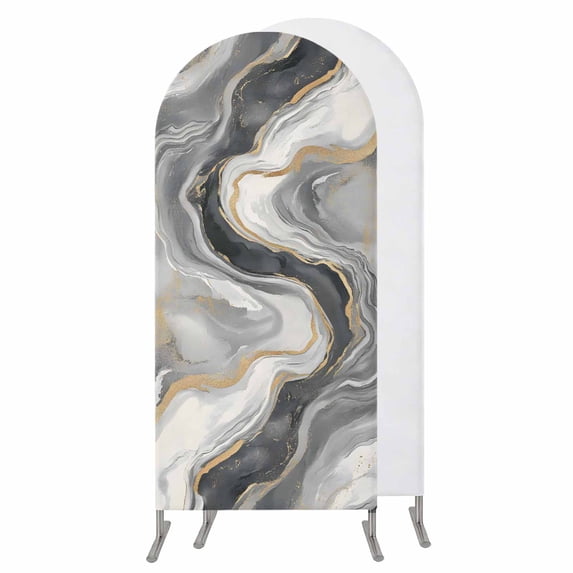 5FT Arch Backdrop Covers, Grey Ombre Marble Wedding Arch Cover Stretchy ...