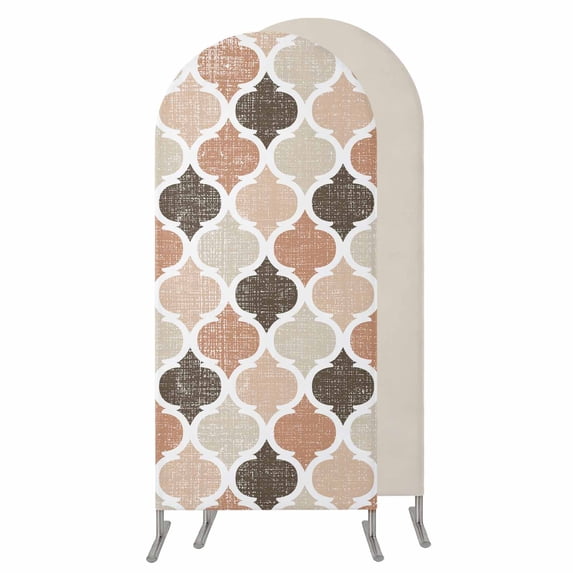 5FT Arch Backdrop Covers, Ombre Brown Geometric Plaid Retro Abstract ...