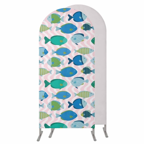 5FT Arch Backdrop Covers, Pink Fishes Wedding Arch Cover Stretchy ...