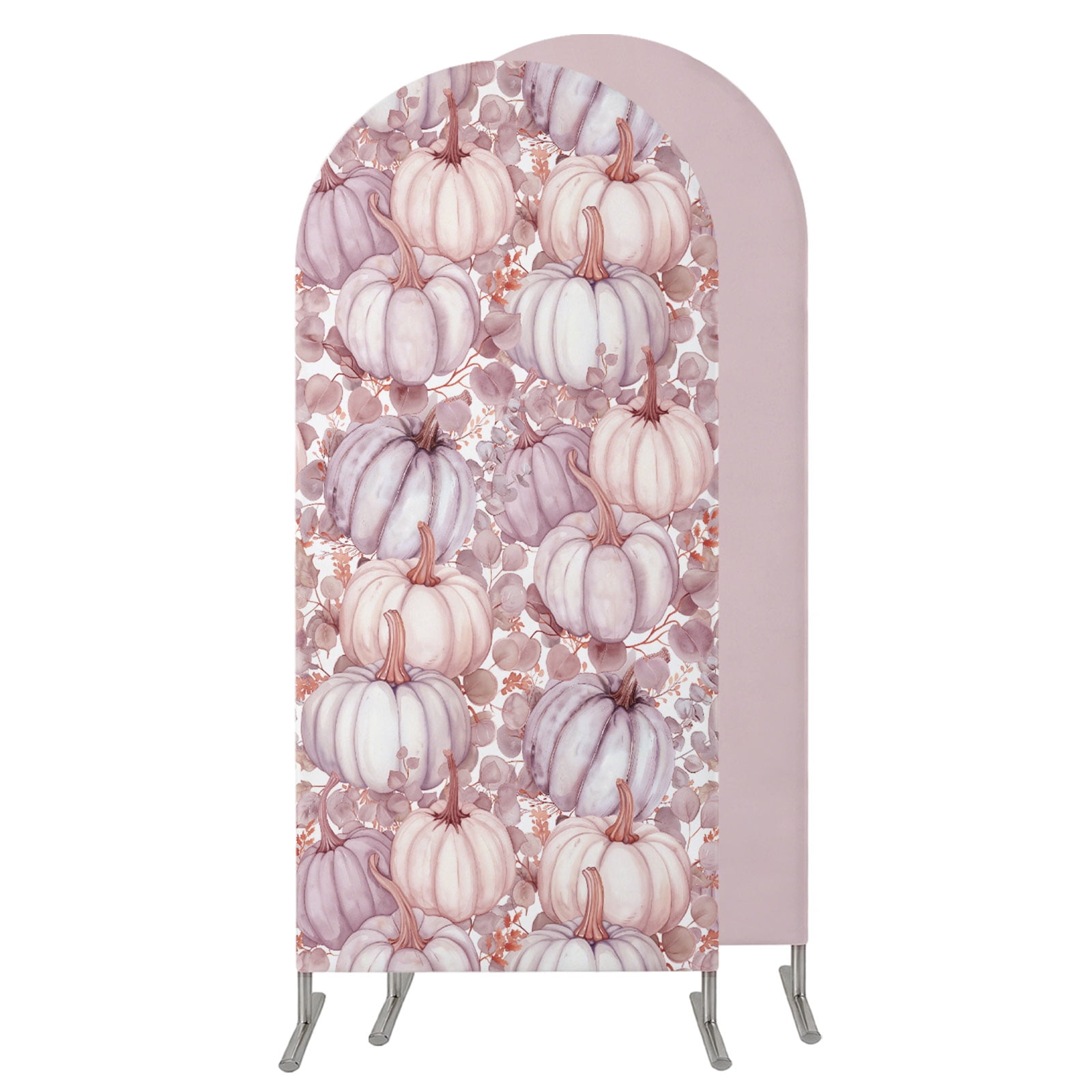 5FT Arch Backdrop Covers, Pink White Pumpkins Fall Wedding Arch Cover ...