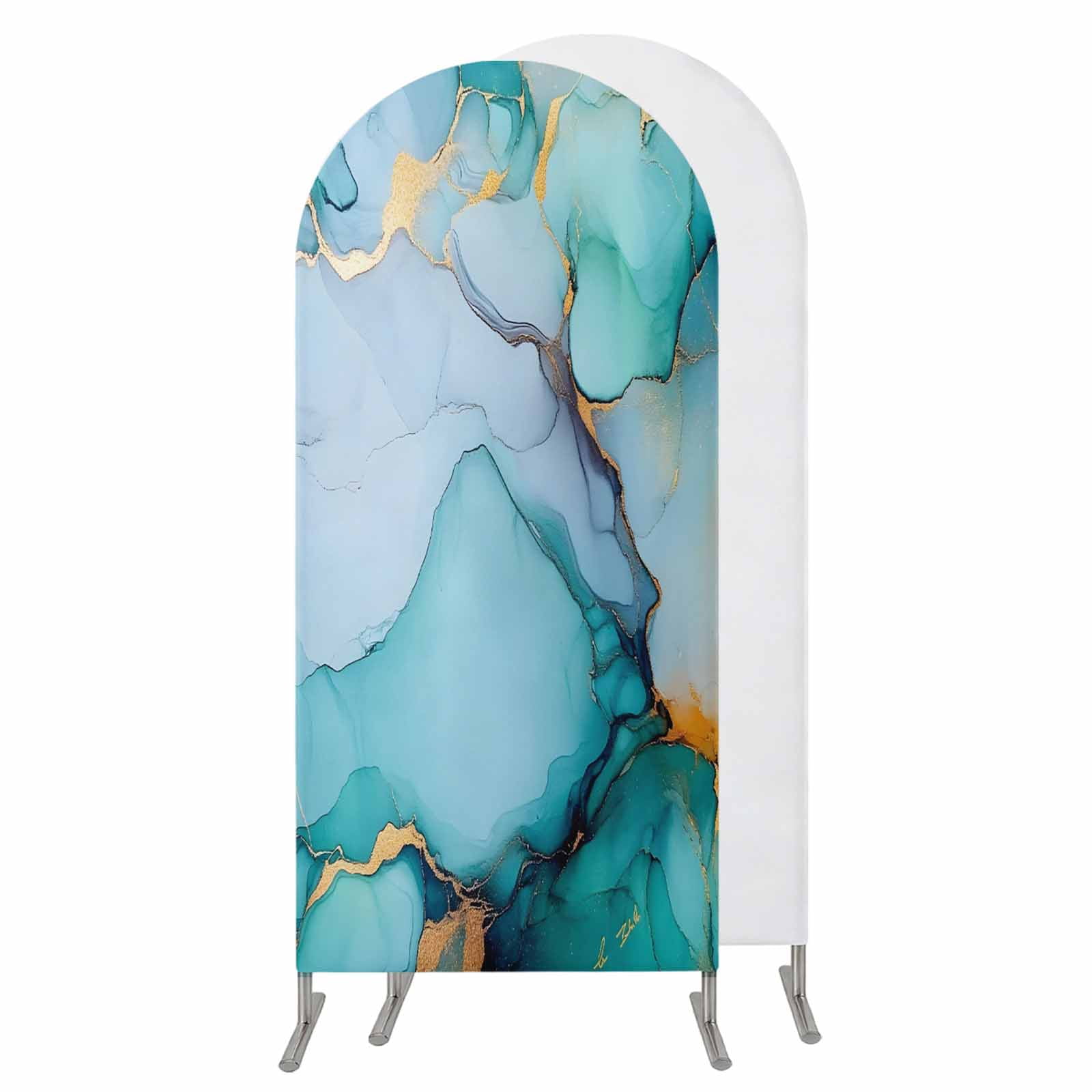 5FT Arch Backdrop Covers, Turquoise Marble Wedding Arch Cover Stretchy ...