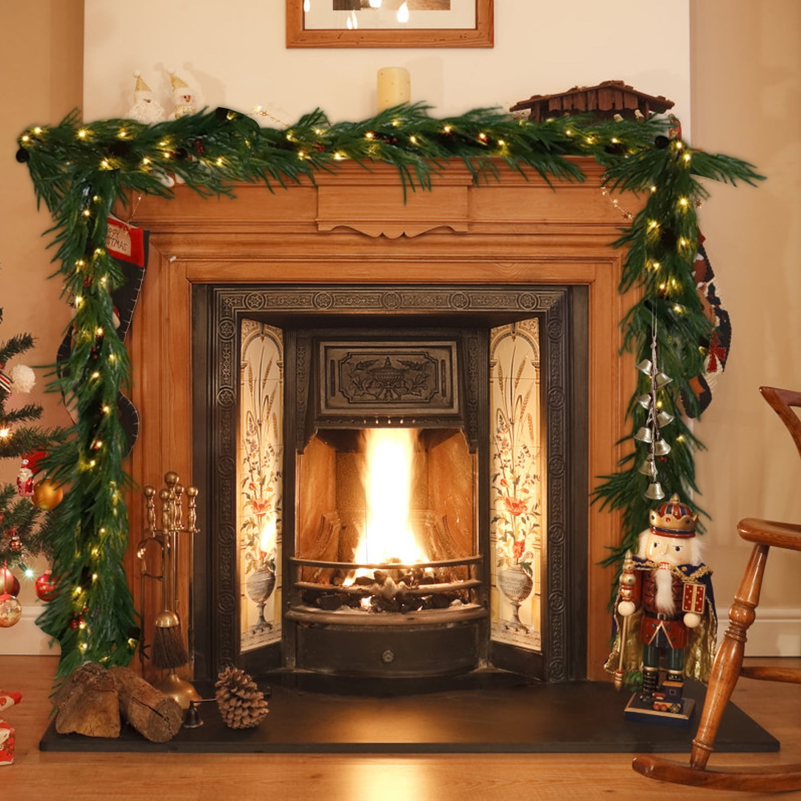 5FT Artificial Cedar Wreath Garlands With Bell and Light Bar, Real ...