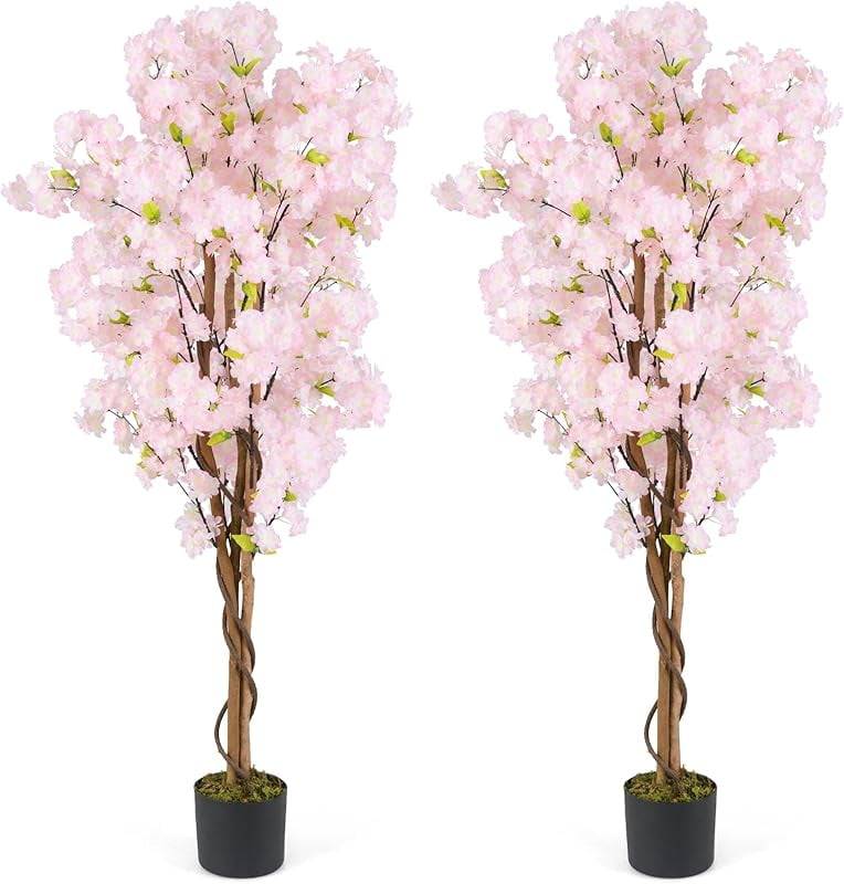 5FT Artificial Cherry Blossom Tree, Pink Fake Flower Tree, Faux Floral ...