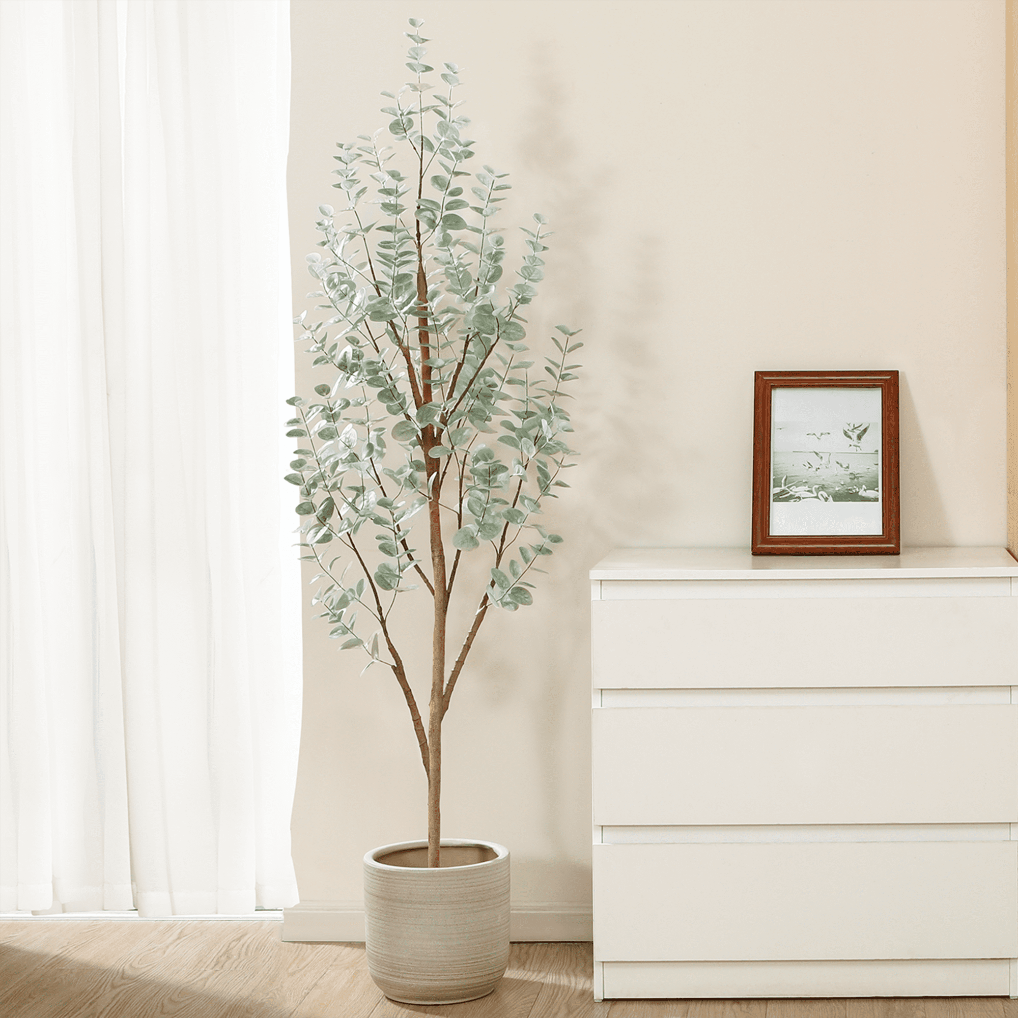 5FT Artificial Eucalyptus Tree with Realistic Leaves & Natural Trunk ...