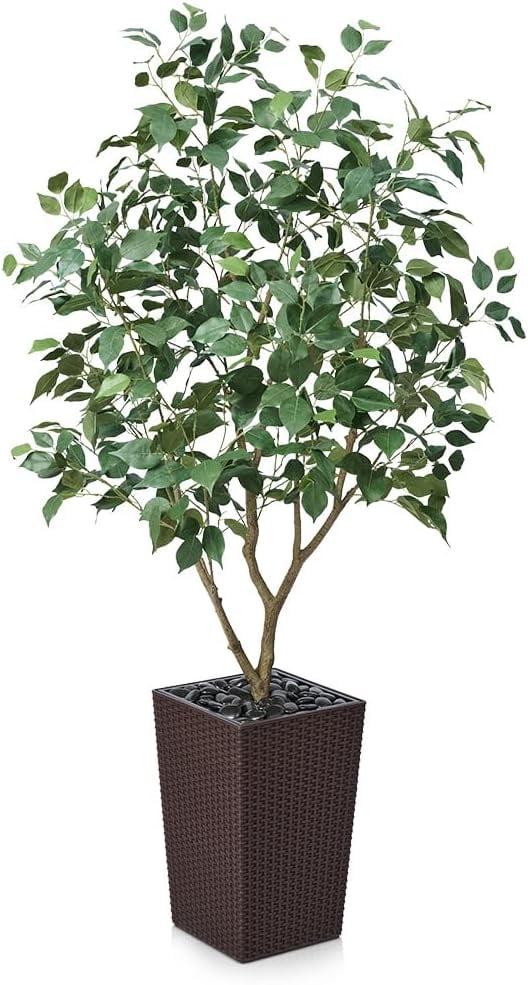 5FT Artificial Ficus Tree with Brown Taper Planter & Pebbles– Tall Faux ...