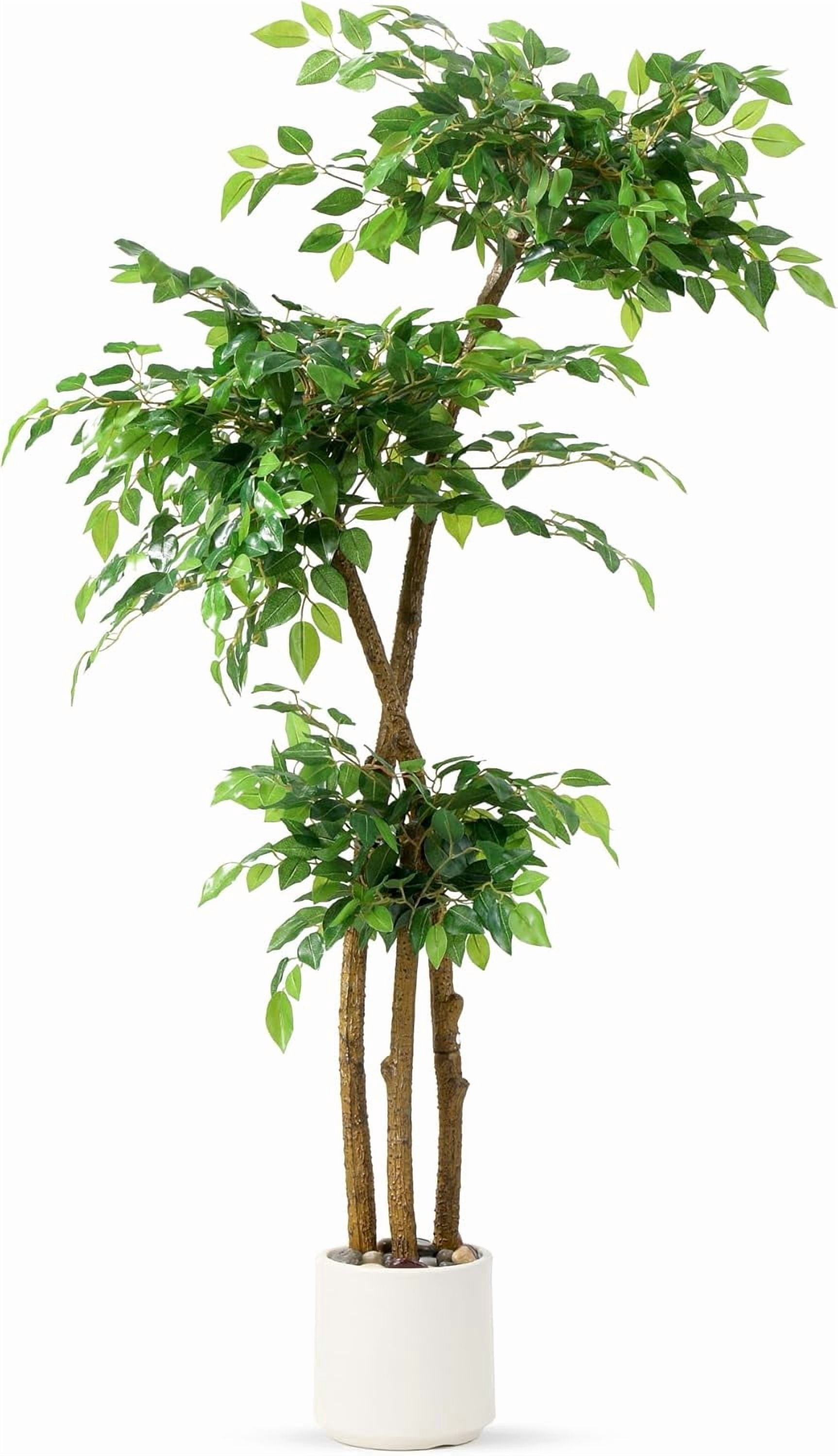 5FT Artificial Ficus Tree with White Planter and Pebbles,Faux Silk ...