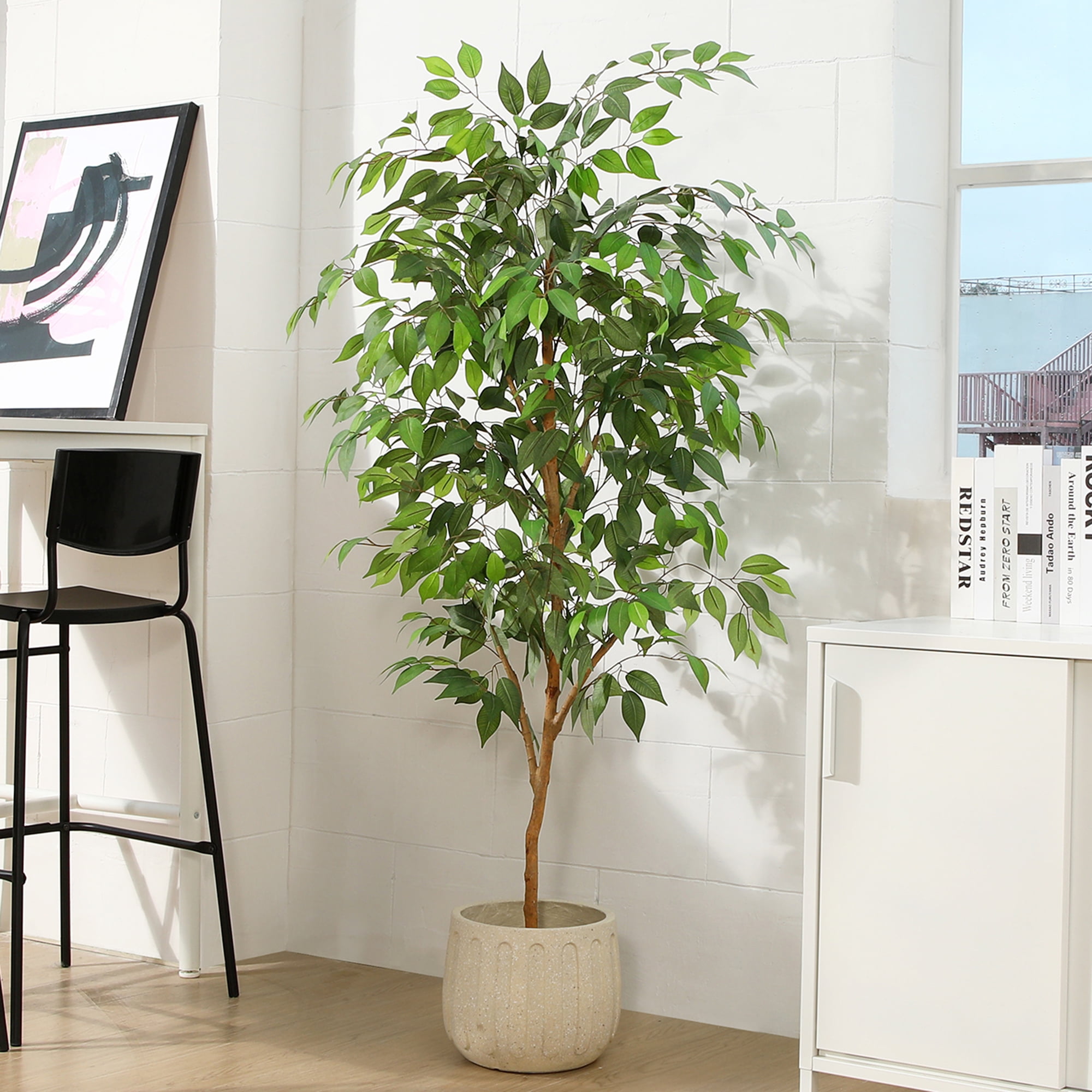 Free Shipping! 5FT Artificial Ficus Tree with Natural Wood Trunk and ...