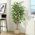 Free Shipping! 5FT Artificial Ficus Tree with Natural Wood Trunk and ...