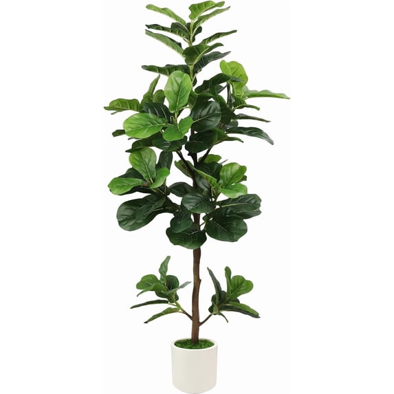 5FT Artificial Fiddle Leaf Fig Tree with White Planter & Fake Moss ...