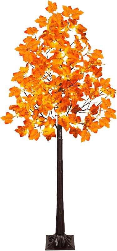 5FT Artificial Lighted Maple Tree, 96LED Fall Tree with Warm White ...