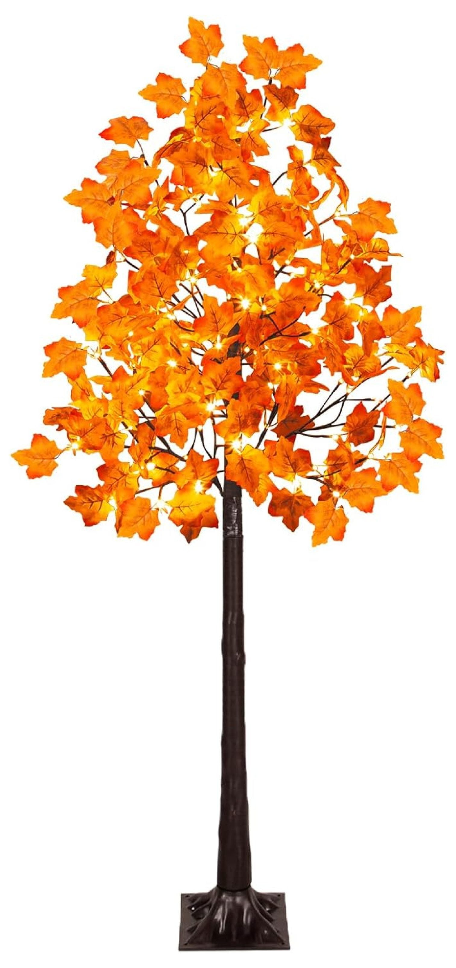 5FT Artificial Lighted Maple Tree, 96LED Fall Tree with Warm White ...