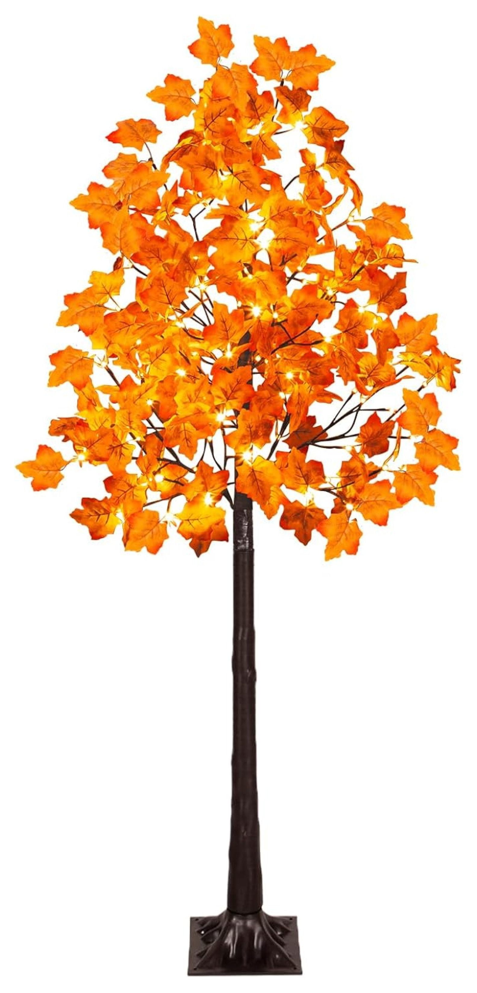 5FT Artificial Lighted Maple Tree, 96LED Fall Tree with Warm White ...