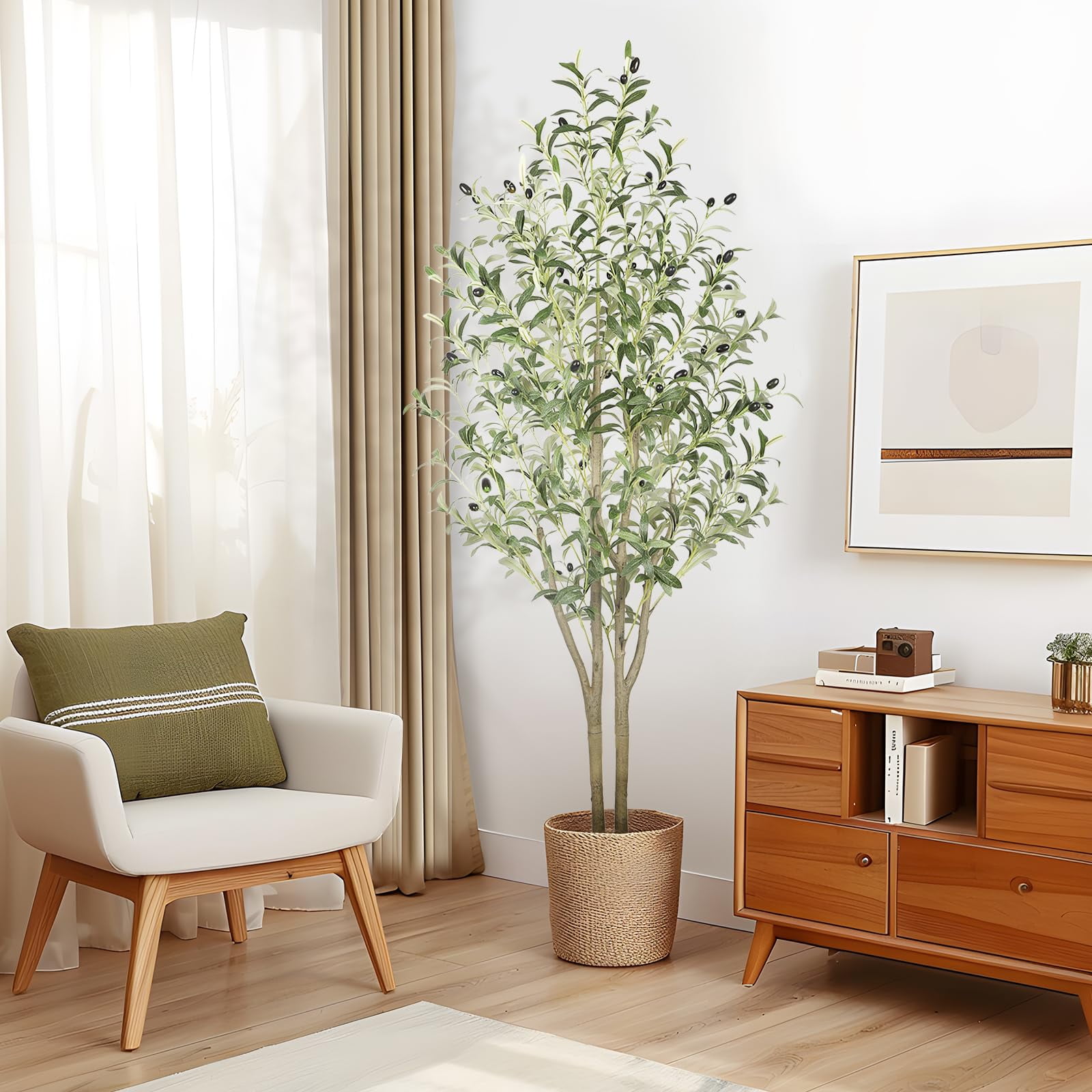 5FT Artificial Olive Tree Indoor, Silk Fake Potted Tree with Natural ...