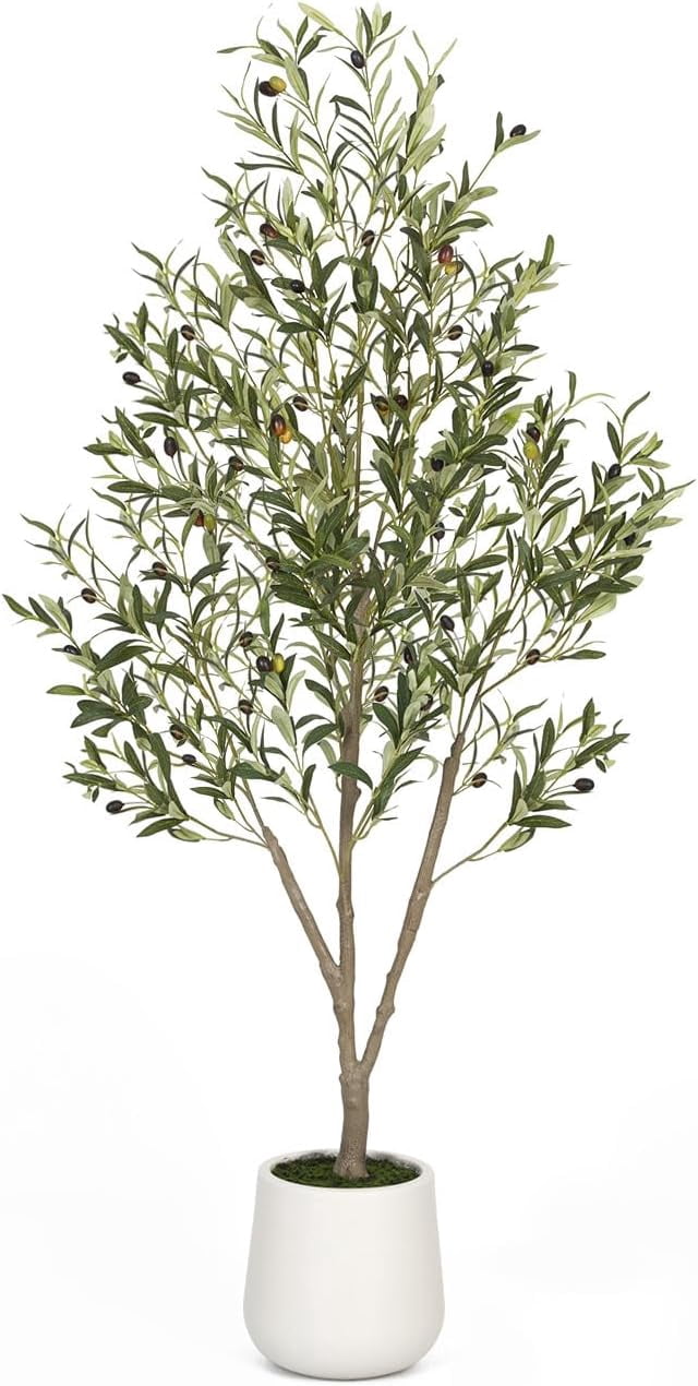 5FT Artificial Olive Tree Indoor Tall Faux Olive Trees with White ...