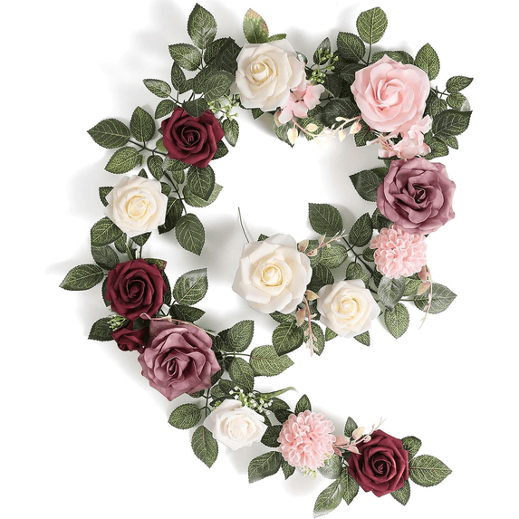 5FT Artificial Rose Flower Burgundy Fake Floral Garland for Wedding ...