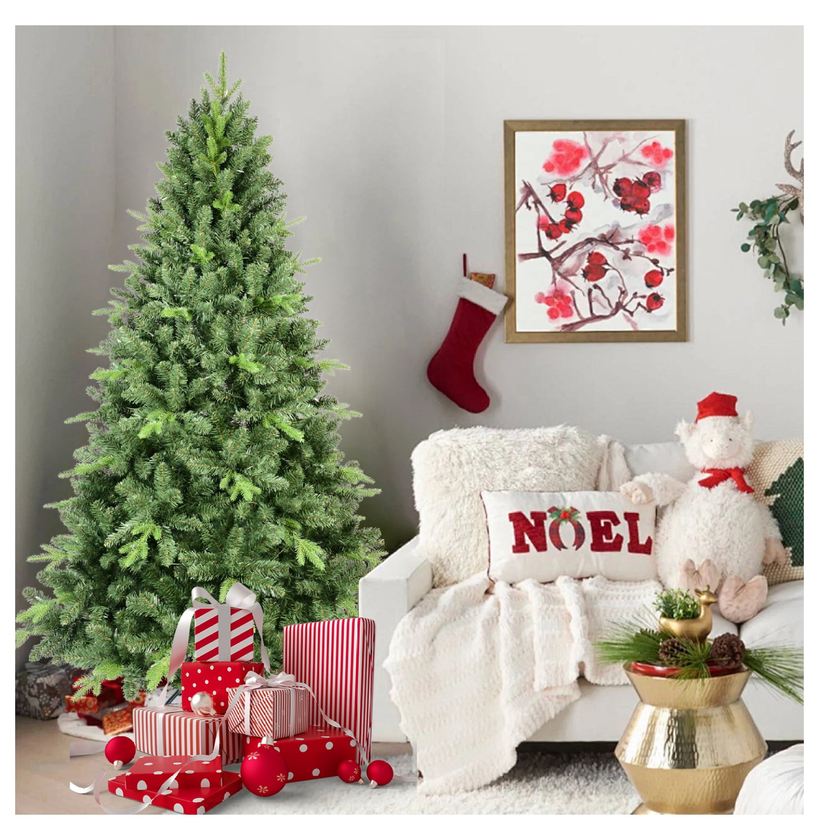 5FT Christmas Tree PE+PVC Hinged Branches - Realistic Holiday Decor ...