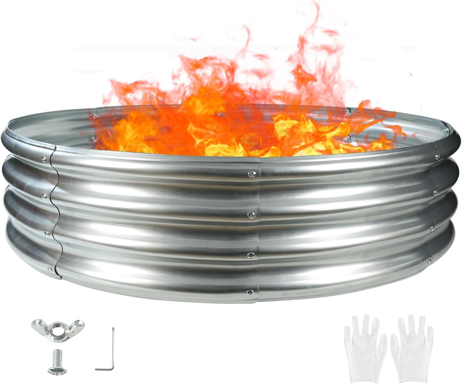 5FT Diameter Camp Fire Ring Pit, Large Round Galvanized Steel Fire Pit ...