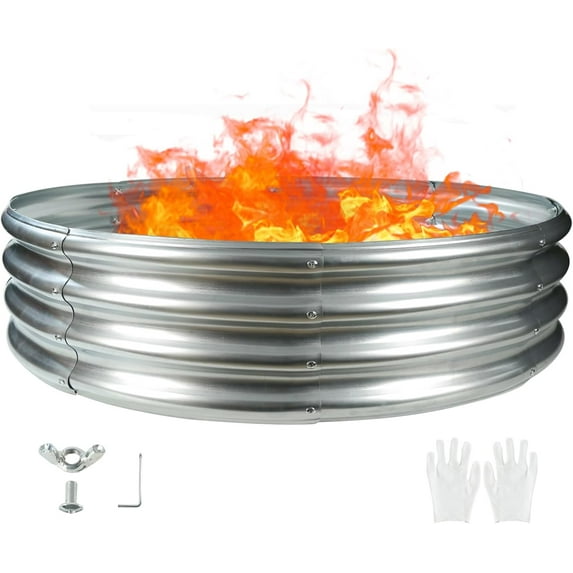 5FT Diameter Camp Fire Ring Pit, Large Round Galvanized Steel Fire Pit ...