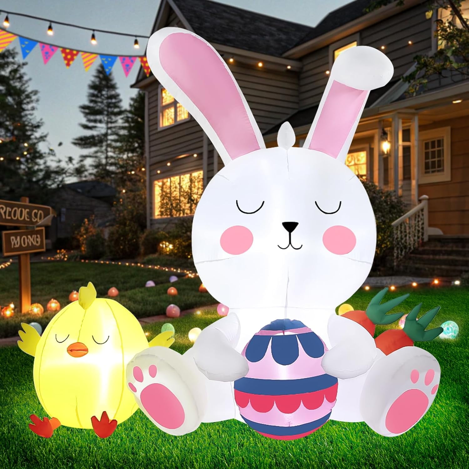 5FT Easter Inflatables Outdoor Decorations LED Lighted Inflatable Bunny ...