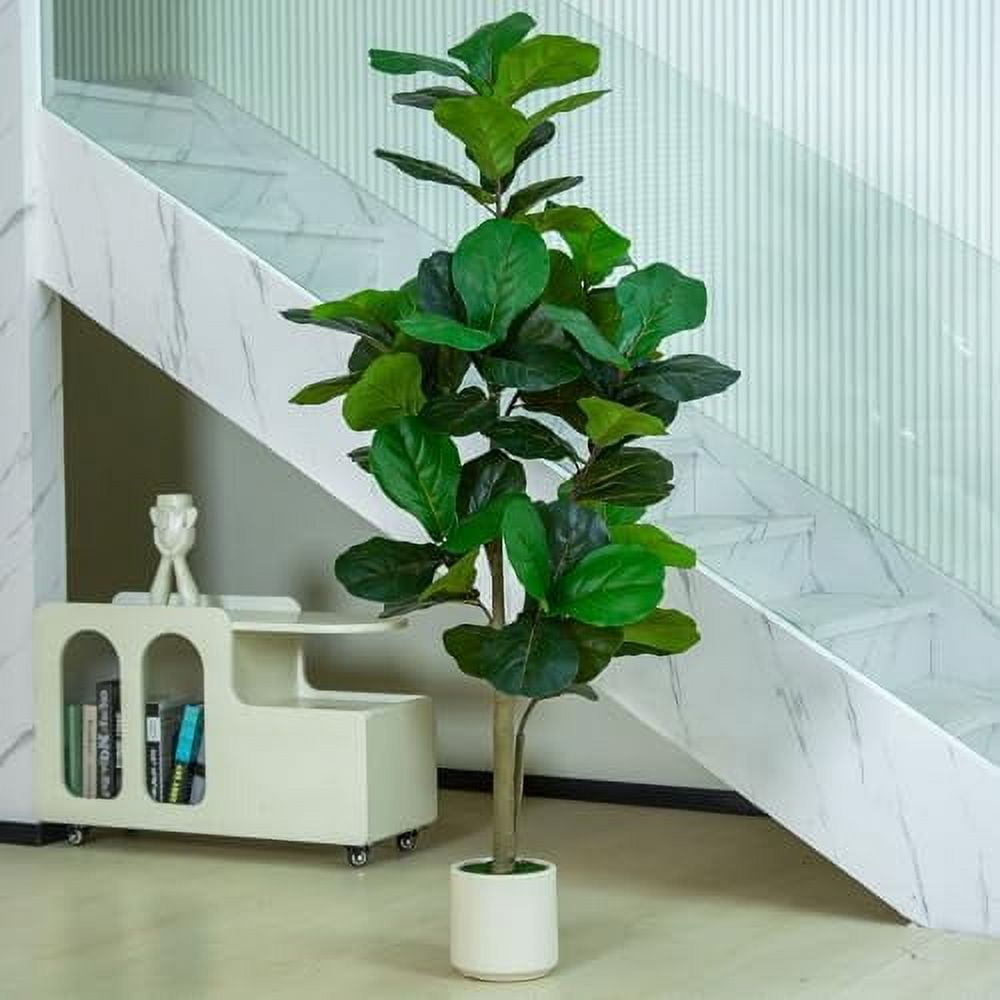 5FT Faux Fiddle Leaf Fig Tree with 7 inch White Planter Pot, Artificial ...