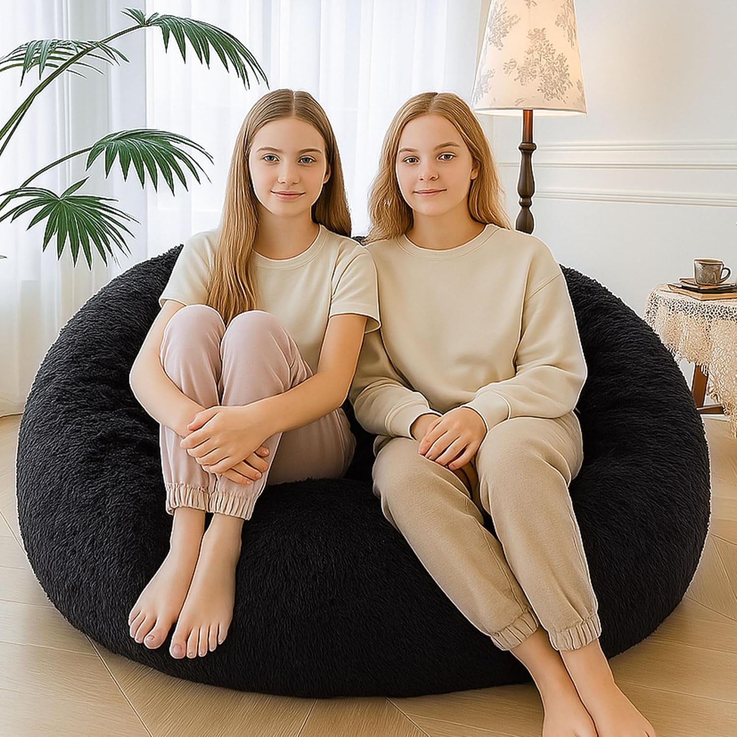 5FT Faux Fur Giant Bean Bag Chair Cover (No Filler), Fluffy Comfy Lazy Sofa Bed Cover Reading ...