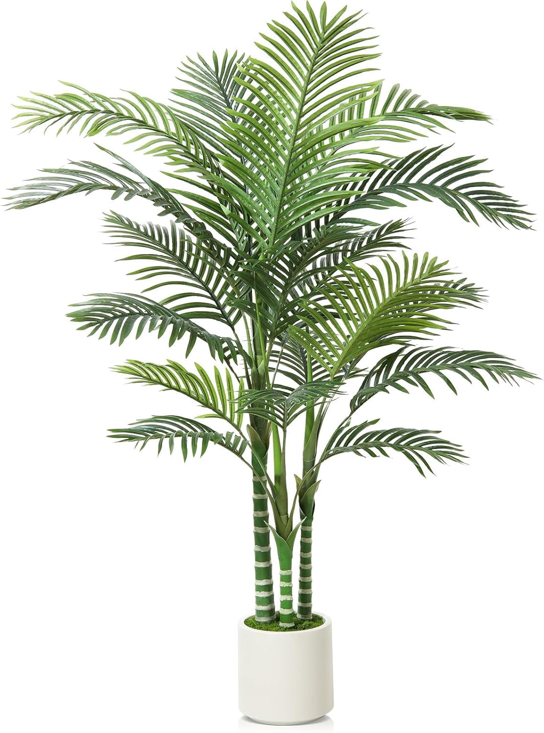 5FT Faux Golden Cane Palm Tree with White Planter and Fake Moss, Fake ...
