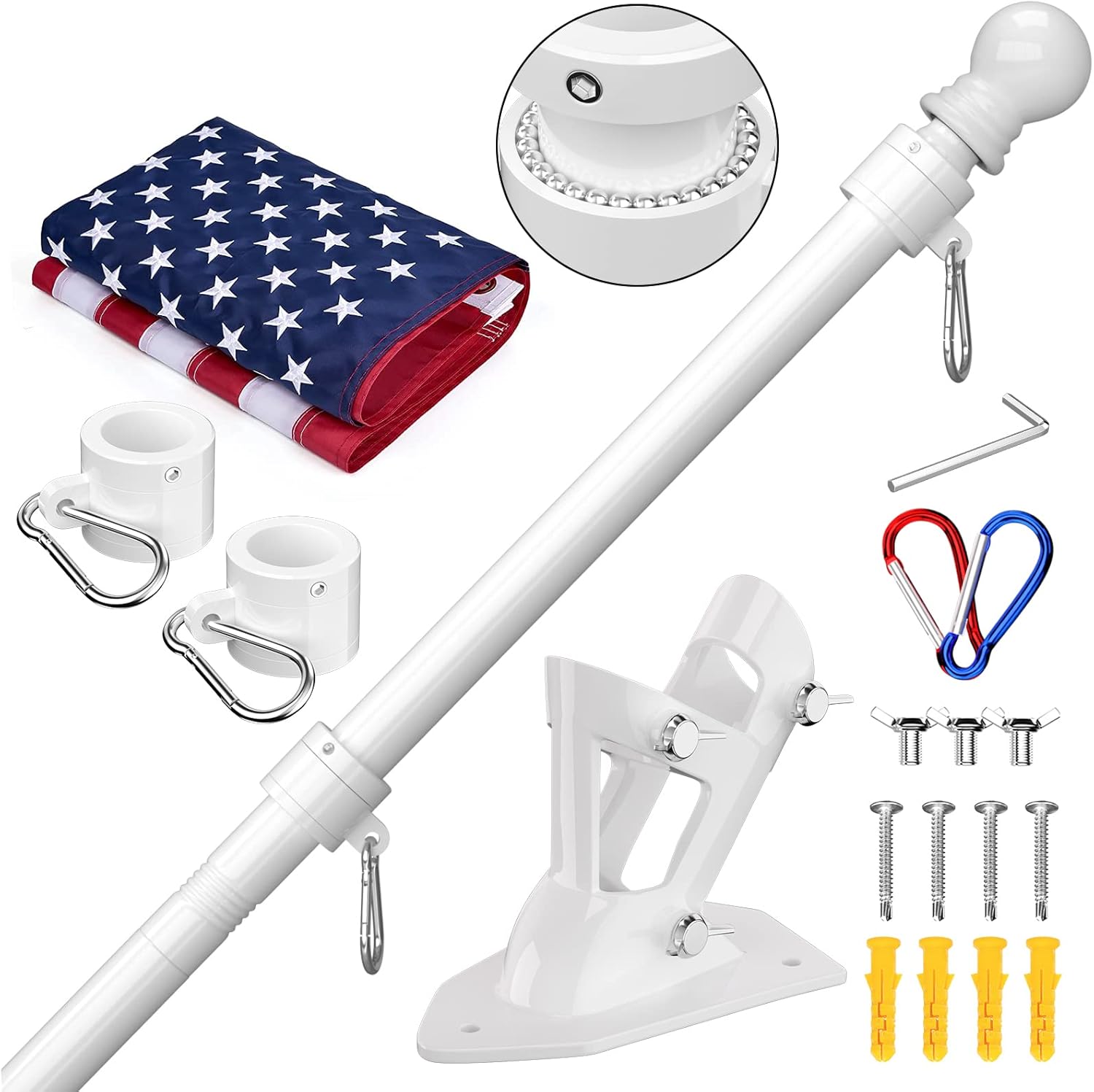 5FT Flag Pole with Proud American Flag - Upgraded Tangle Free Rings and ...