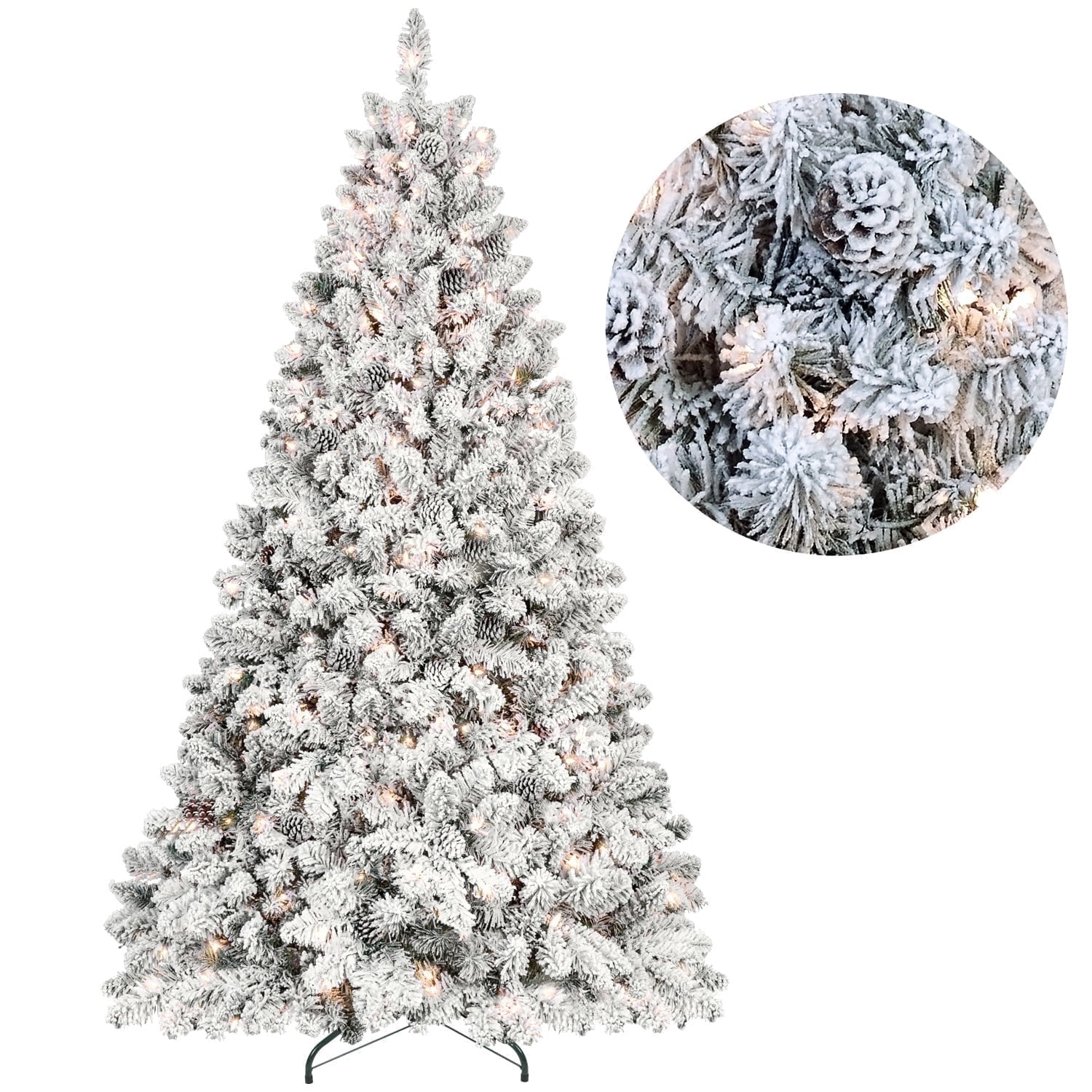 5FT Flocked Christmas Tree Pre-Lit with Natural Pinecone, Bringstar ...