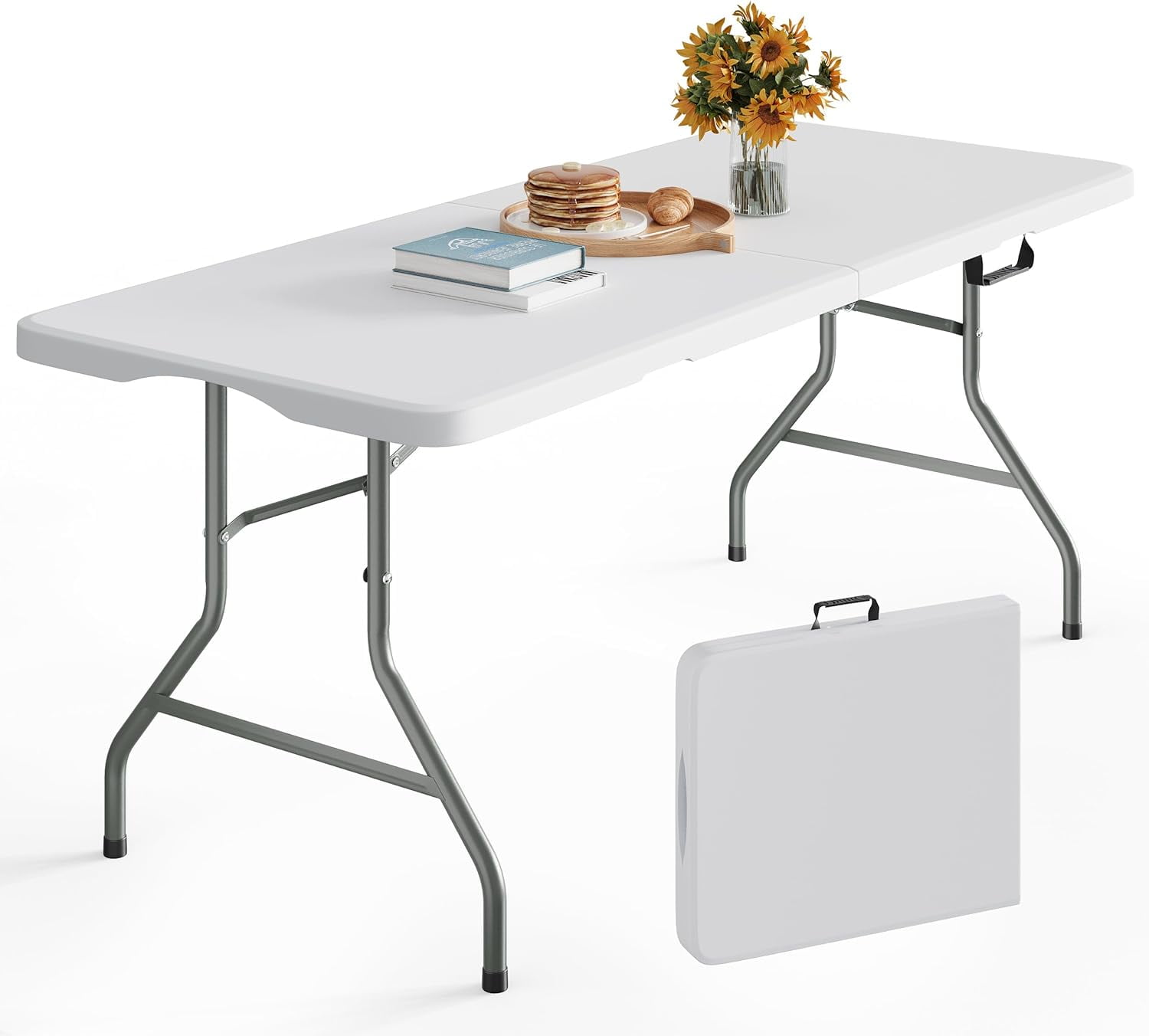 5FT Folding Table Heavy Duty Foldable Table Lightweight Plastic Table ...