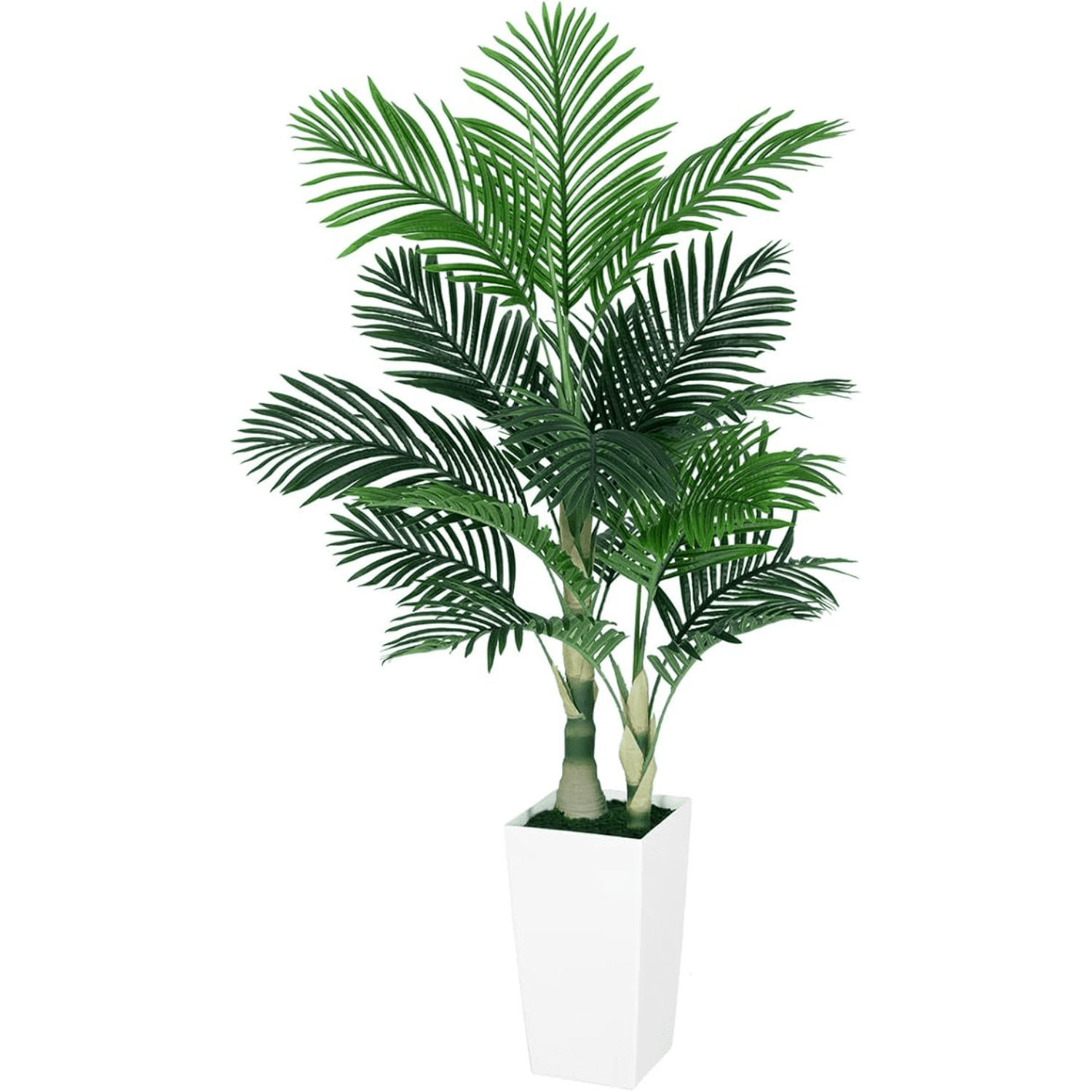 5FT Golden Cane Palm Tree with White Planter – Lifelike Leaves, Natural ...