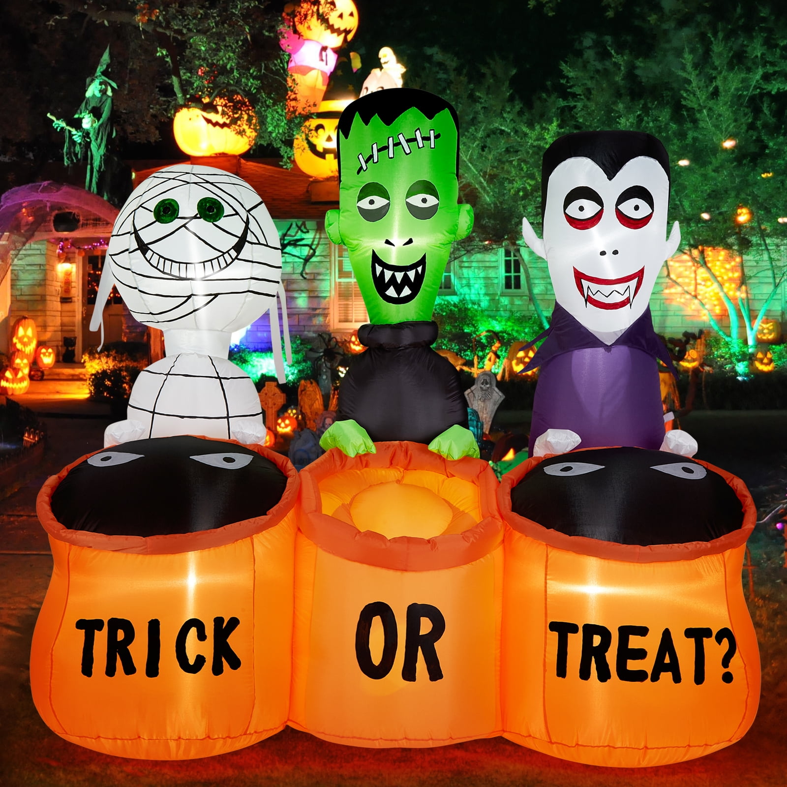 5FT Halloween Inflatable Mummy, Vampire, Green-Faced Ghost and TRICK OR ...