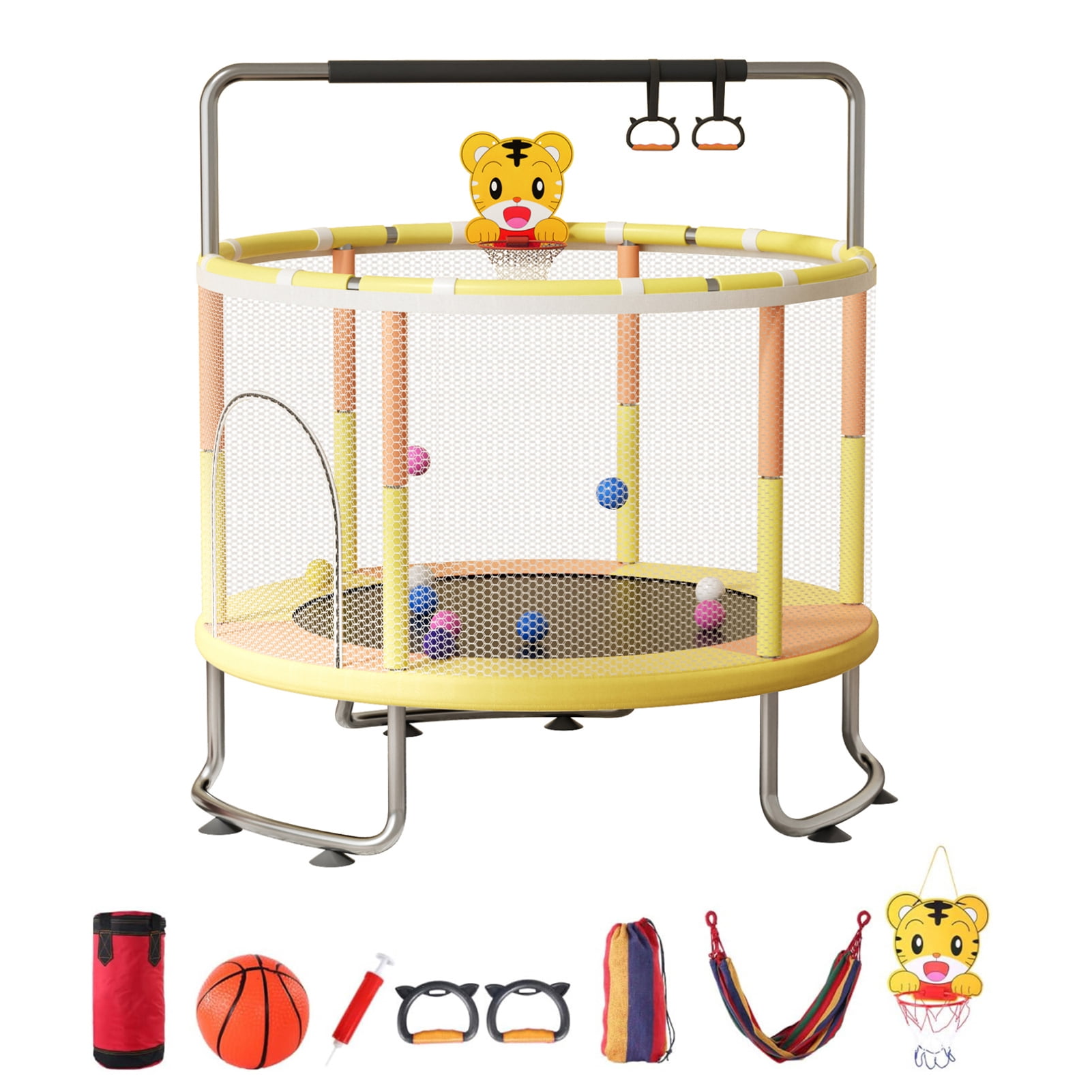 5FT Kids Trampoline, Adjustable Baby Toddler Trampoline with Basketball ...