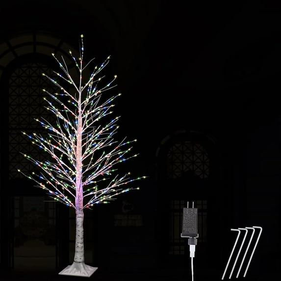 5FT Lighted Birch Tree with Twinkle Lights, 560 LED Warm White Lights ...