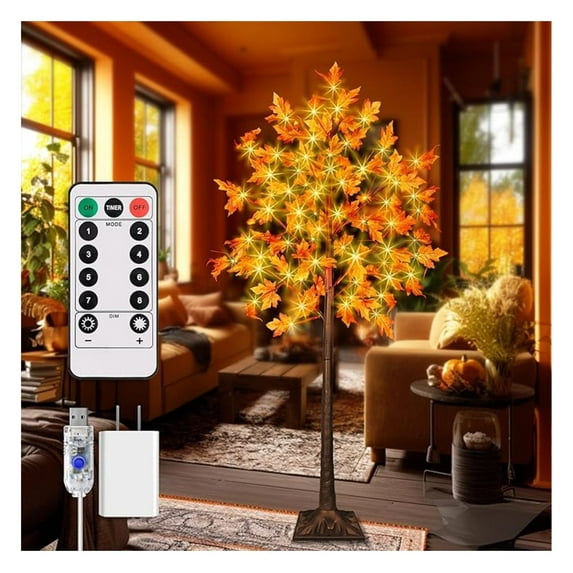 5FT Lighted Fall Tree, Artificial Maple Tree with Lights, LED Fall Tree ...