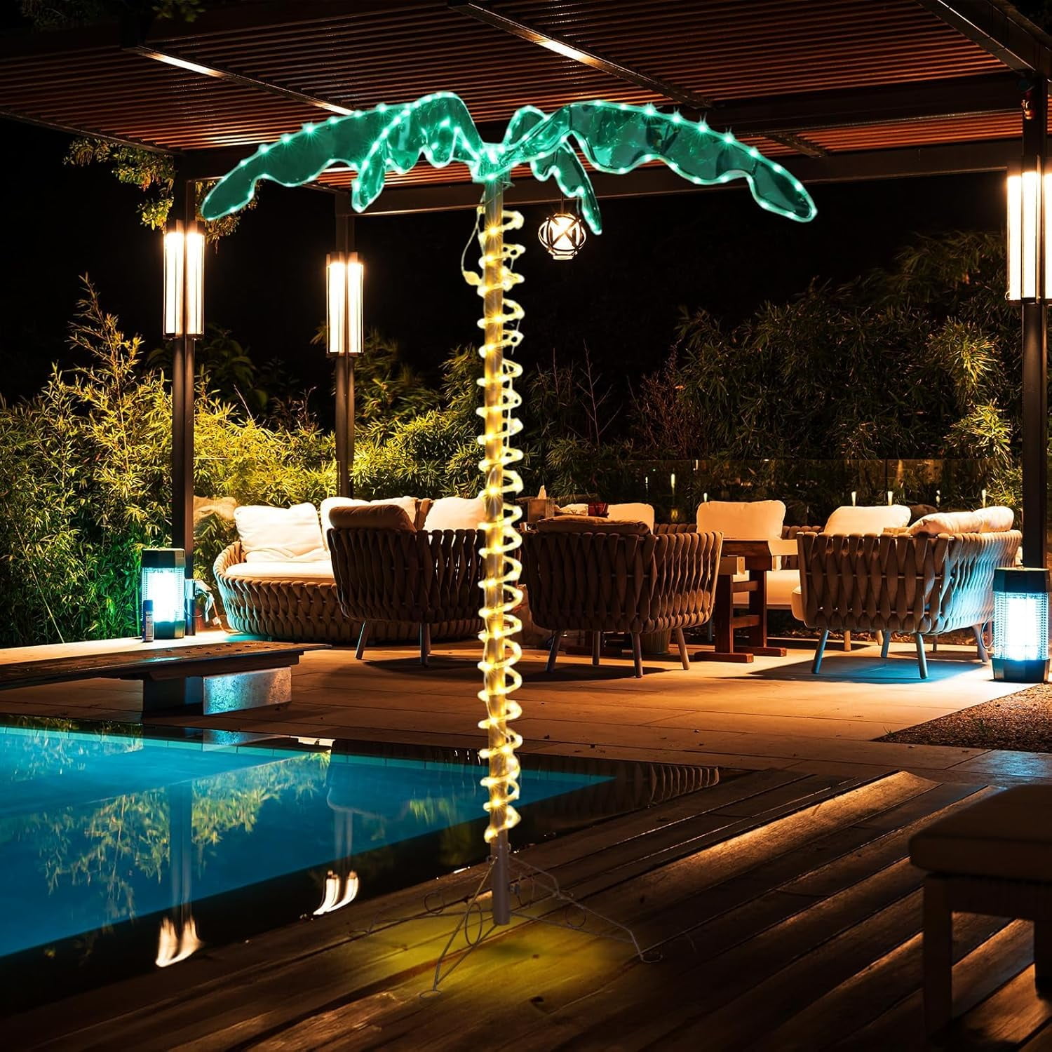 5FT Lighted Palm Tree, Outdoor Palm Trees for Outside Patio Pool Yard ...